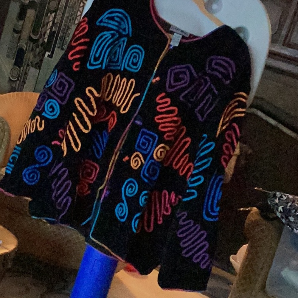 Gorgeous Black Multi Chenille Indigo Moon Jacket 2x - Gem